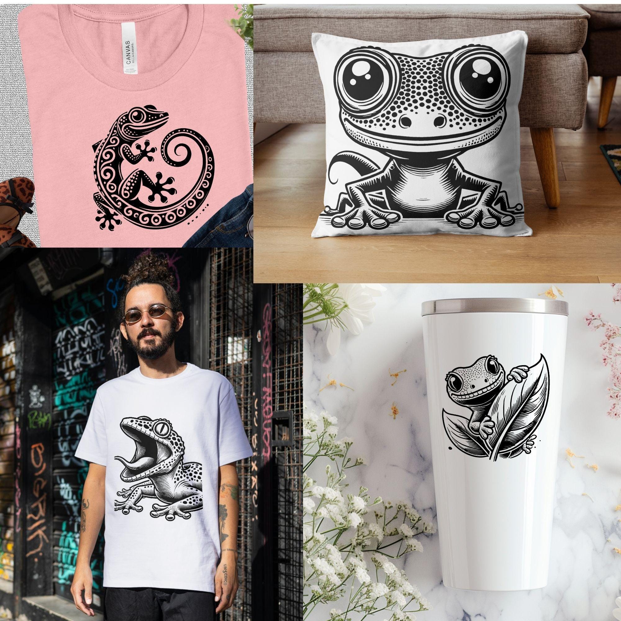 Gecko SVG and PNG Bundle – Unique Reptile Poses for Creative Crafts ...