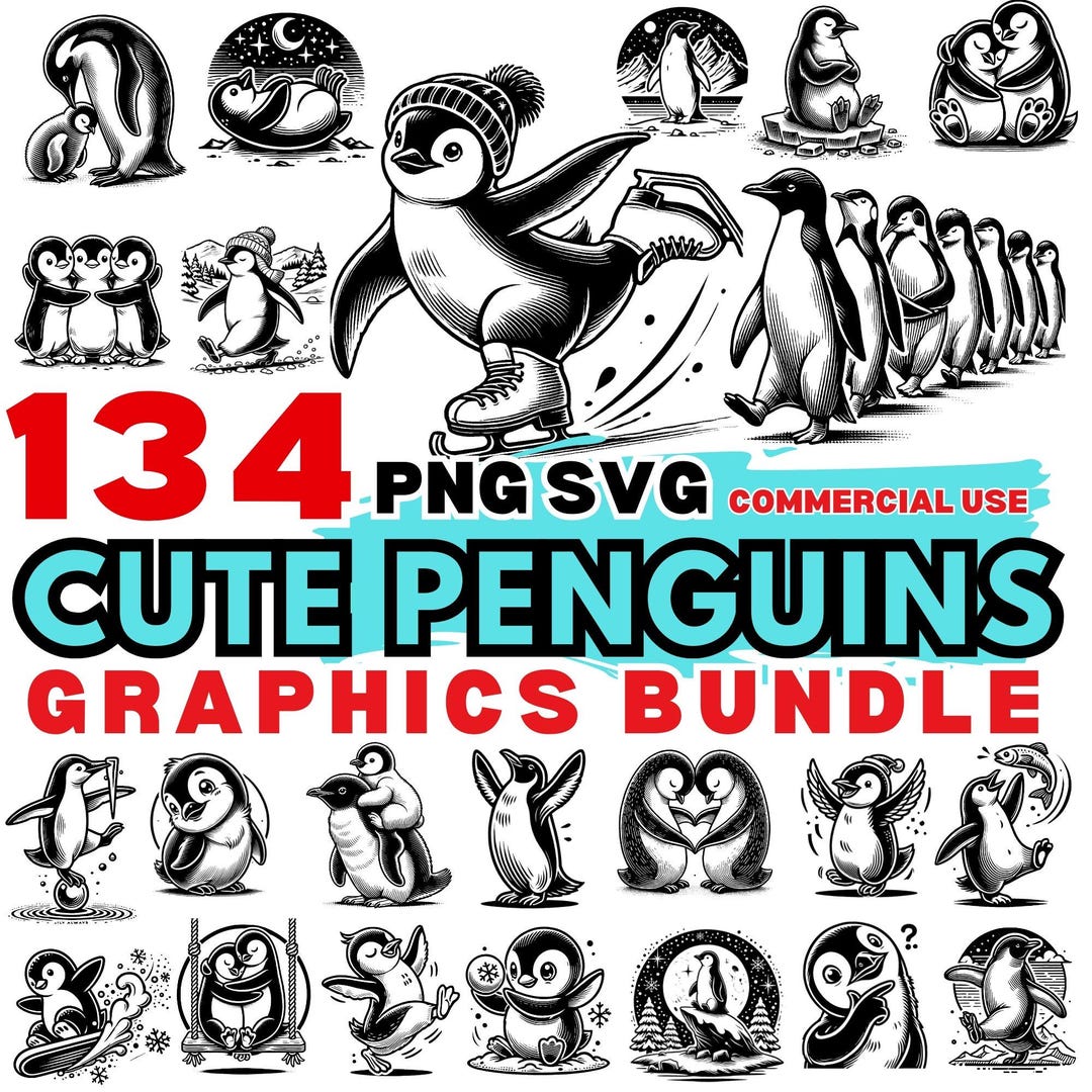 134 Cute Penguin SVG and PNG Bundle - Adorable Winter Animal Cut Files ...