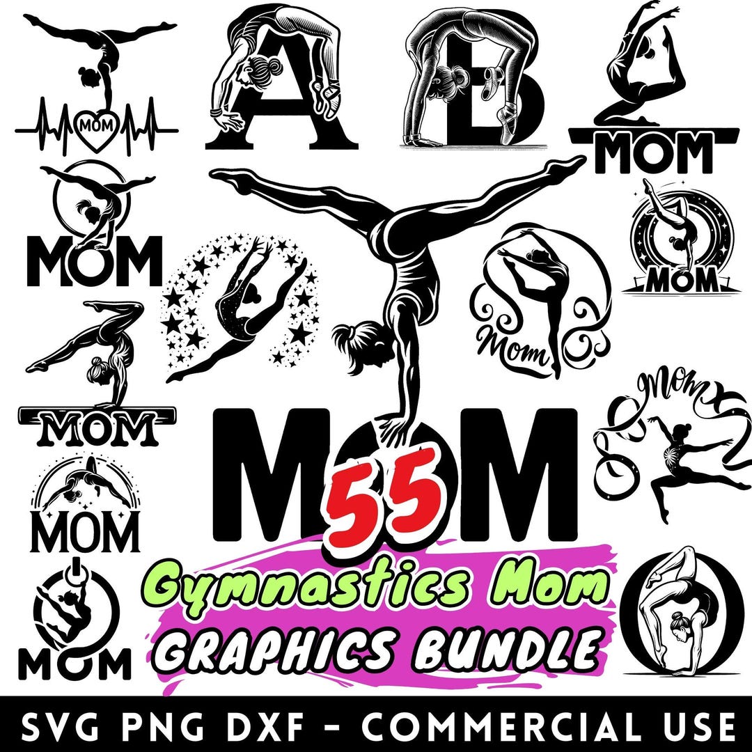 Gymnastics Mom SVG, PNG, DXF Bundle | Gymnast Silhouette Clipart ...