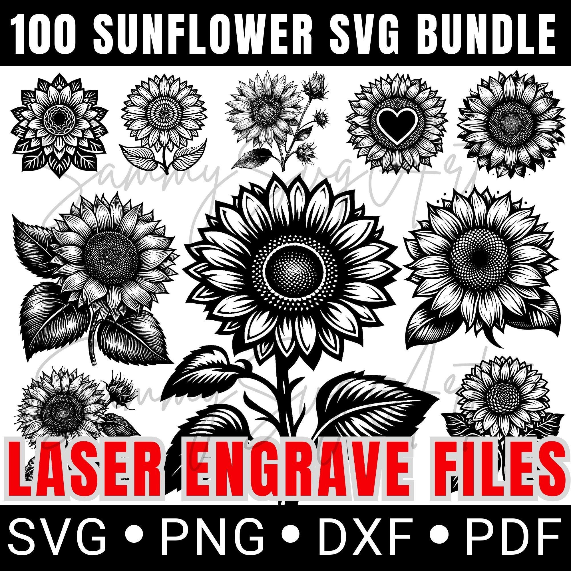 Sunflower Laser Engraving SVG Bundle | Rustic Sunflower Engrave Designs ...