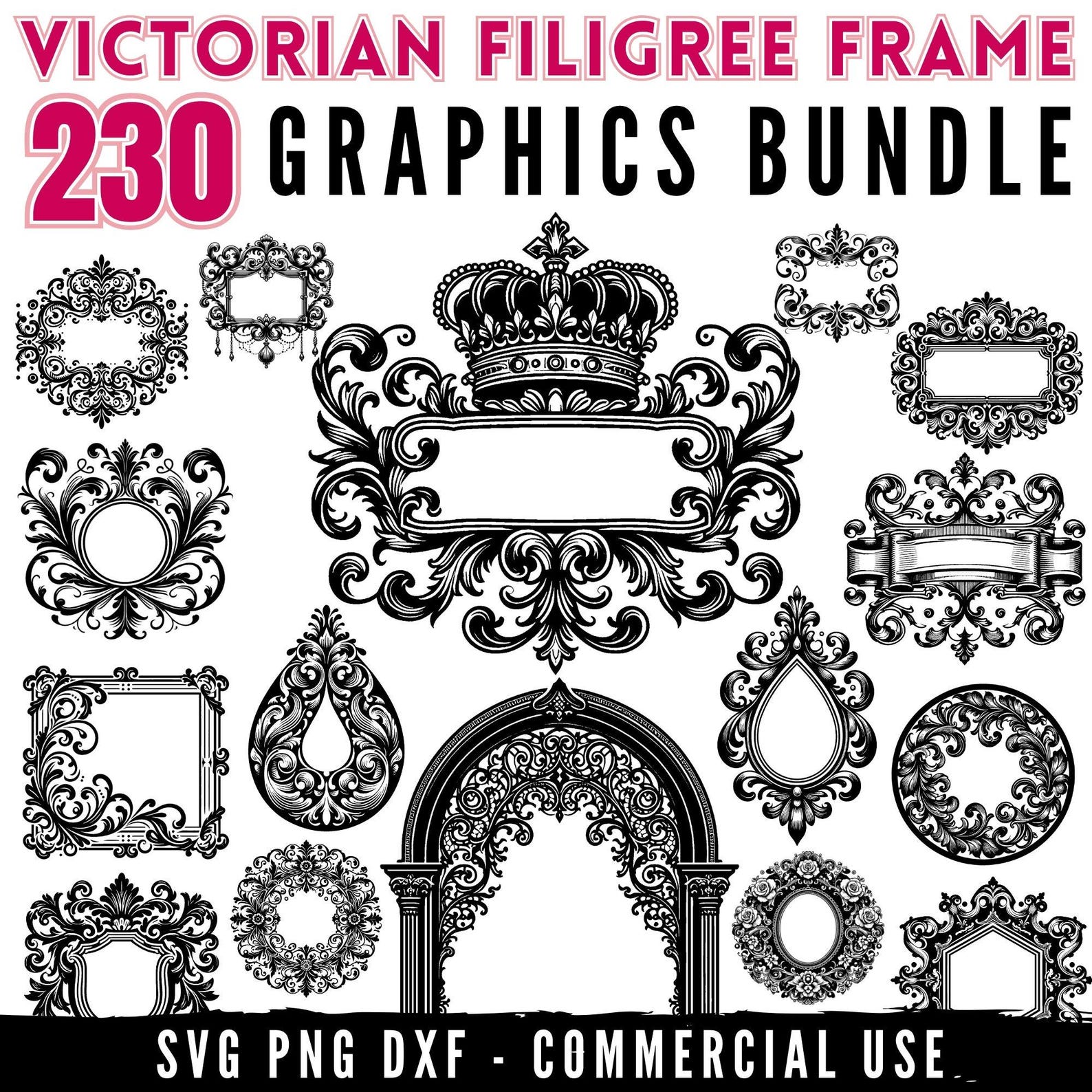 Victorian Filigree Frame SVG Bundle, Ornate Frame Cut Files, Vintage ...