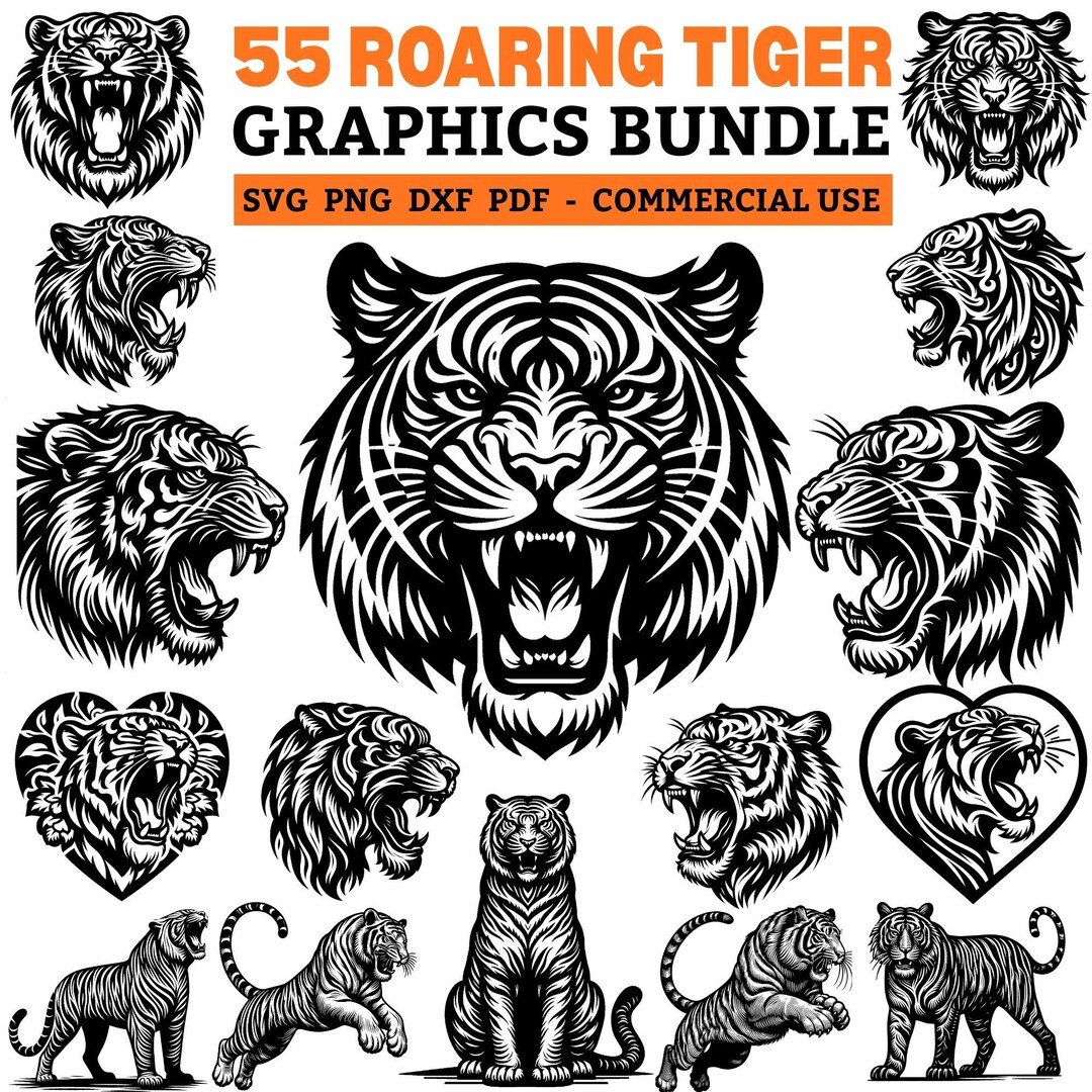 Roaring Tiger SVG Bundle, Tiger Head Png Dxf Pdf, Wild Tiger, Cricut ...