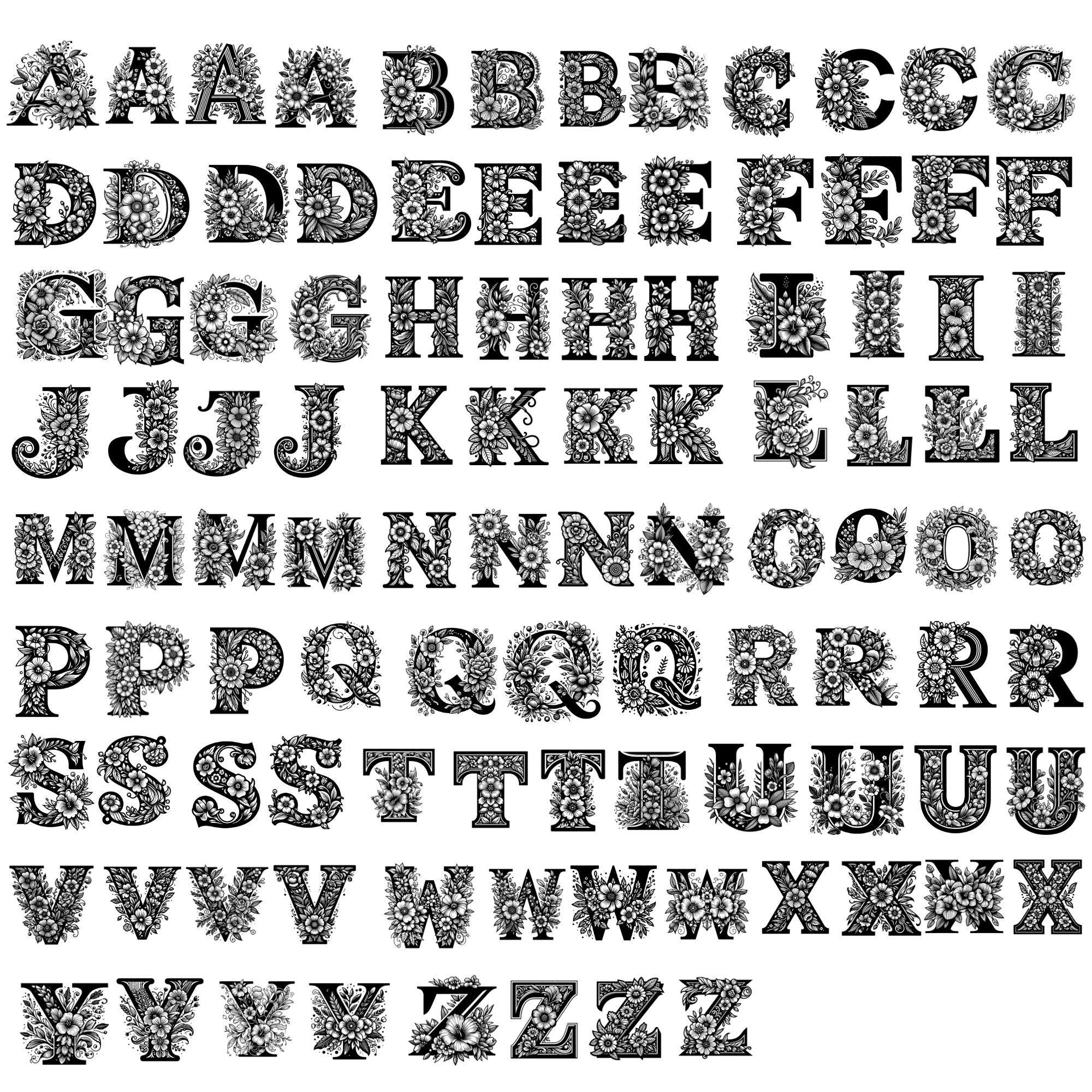 Floral Monogram Alphabet SVG Bundle, Elegant Letter PNG DXF, Botanical ...