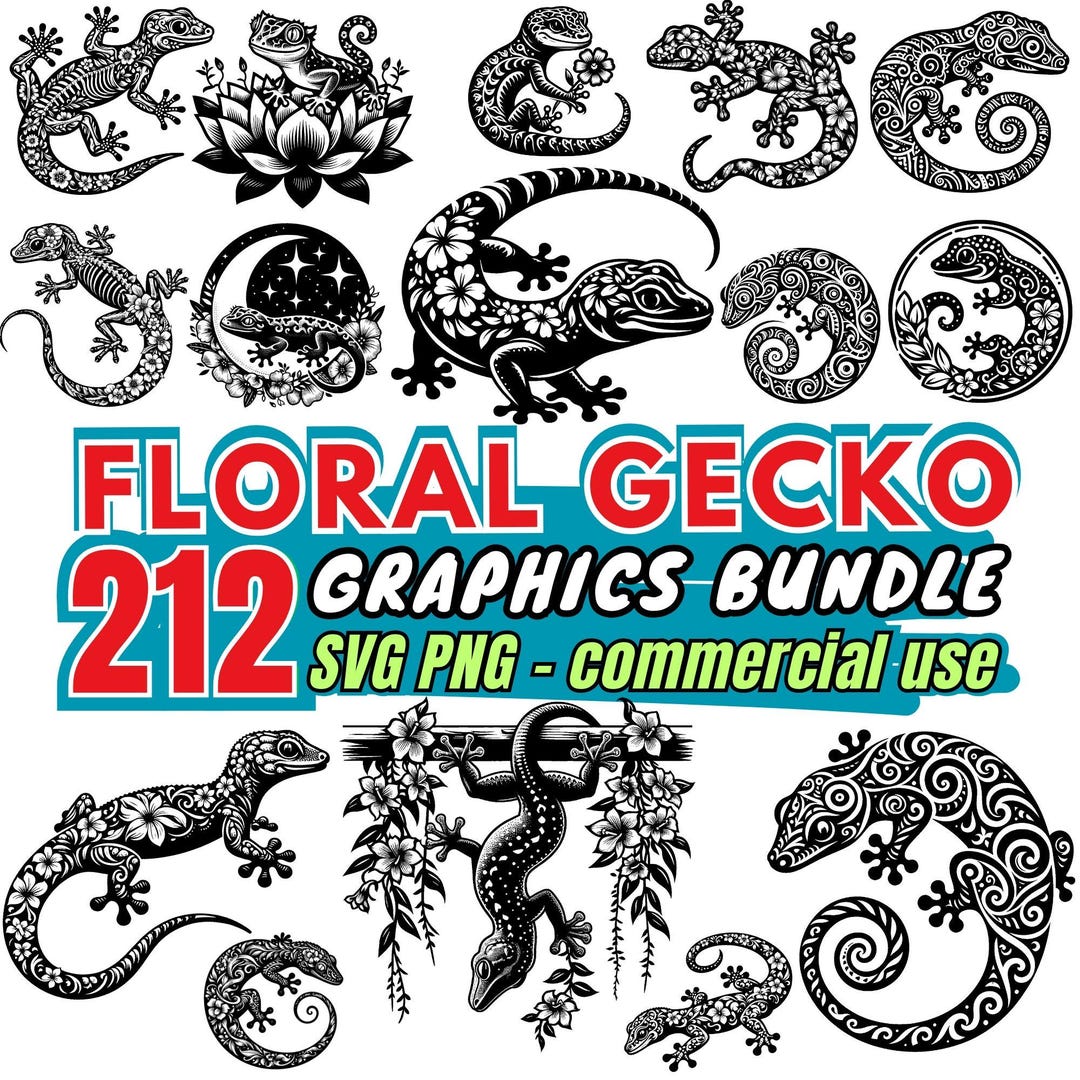 Floral Gecko SVG Bundle | Gecko PNG Clipart | Lizard Cricut Cut File ...