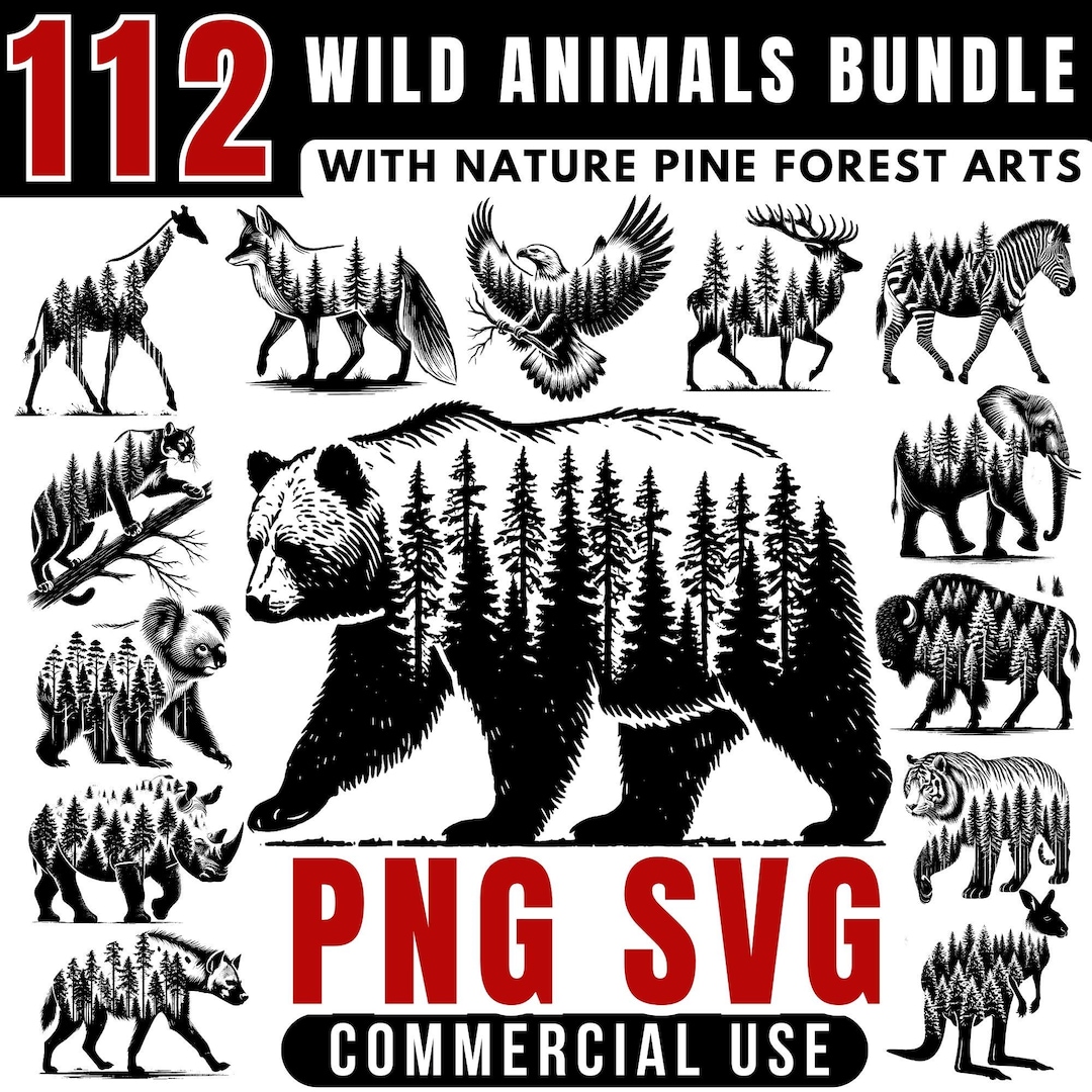 Wild Animals and Nature SVG PNG Bundle | Forest, Jungle, Wildlife With ...