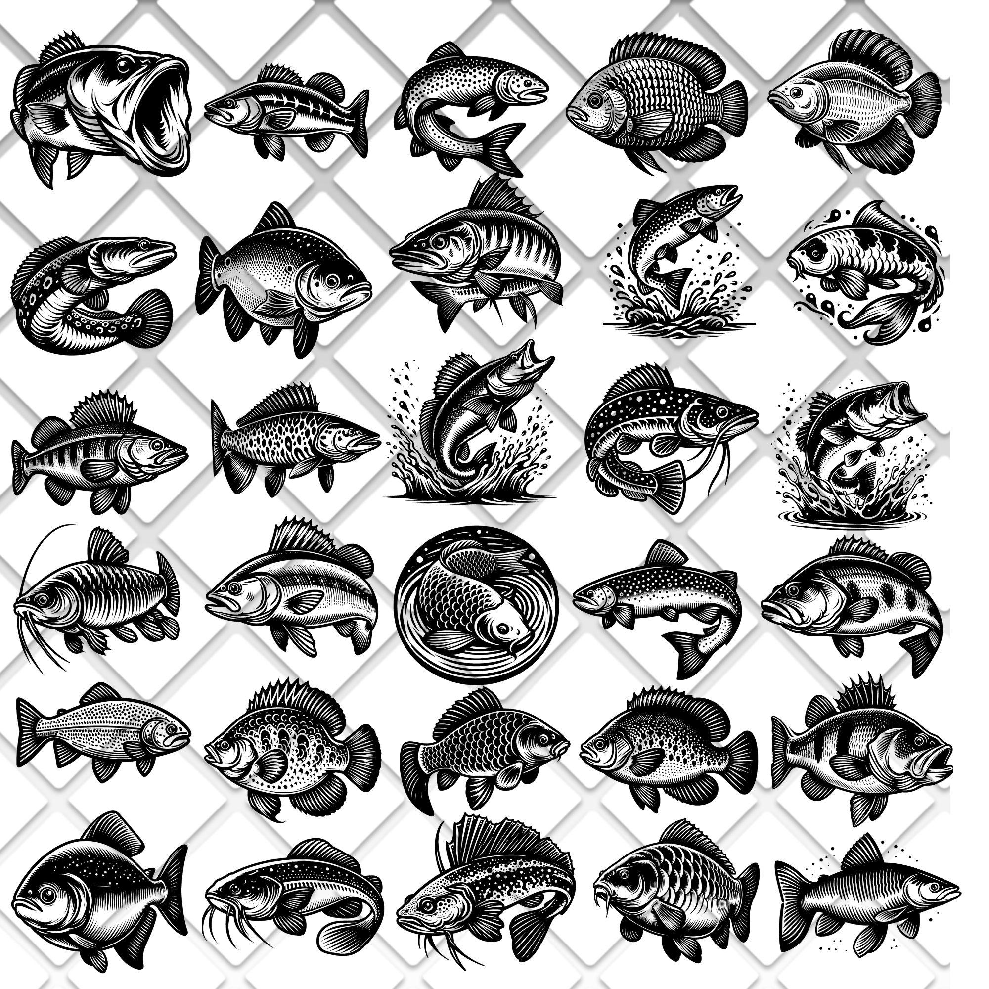Freshwater Fish SVG Bundle, Bass Trout Carp Pike Cut Files, Fishing SVG ...