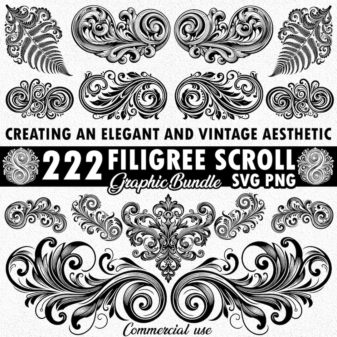 222 Cricut Filigree Scroll SVG Bundle – SVG, PNG Decorative Borders ...