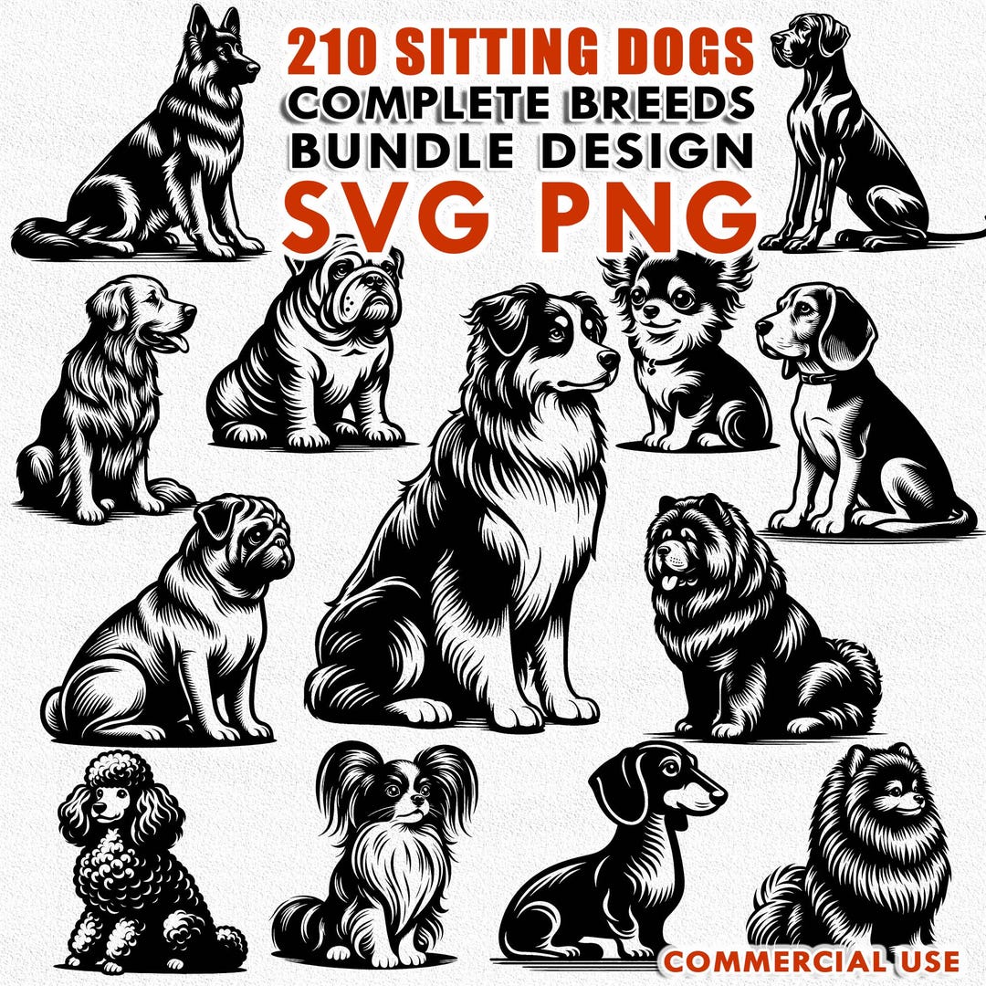 210 Sitting Dogs Complete Breeds SVG and PNG Bundle - Dog Pet Lover ...