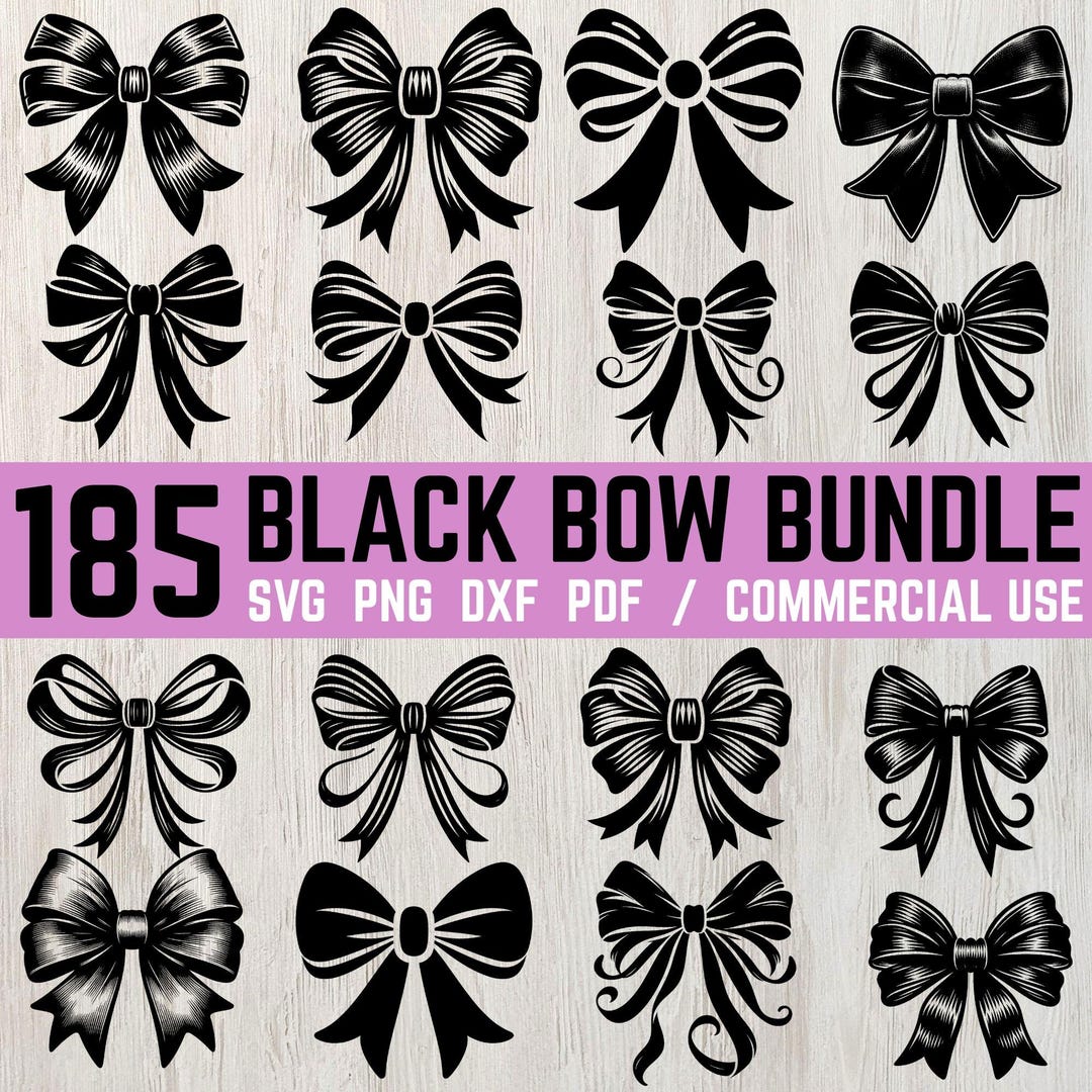 185 Black Bow SVG Bundle – Ribbon Clipart, Elegant Bow Silhouette ...