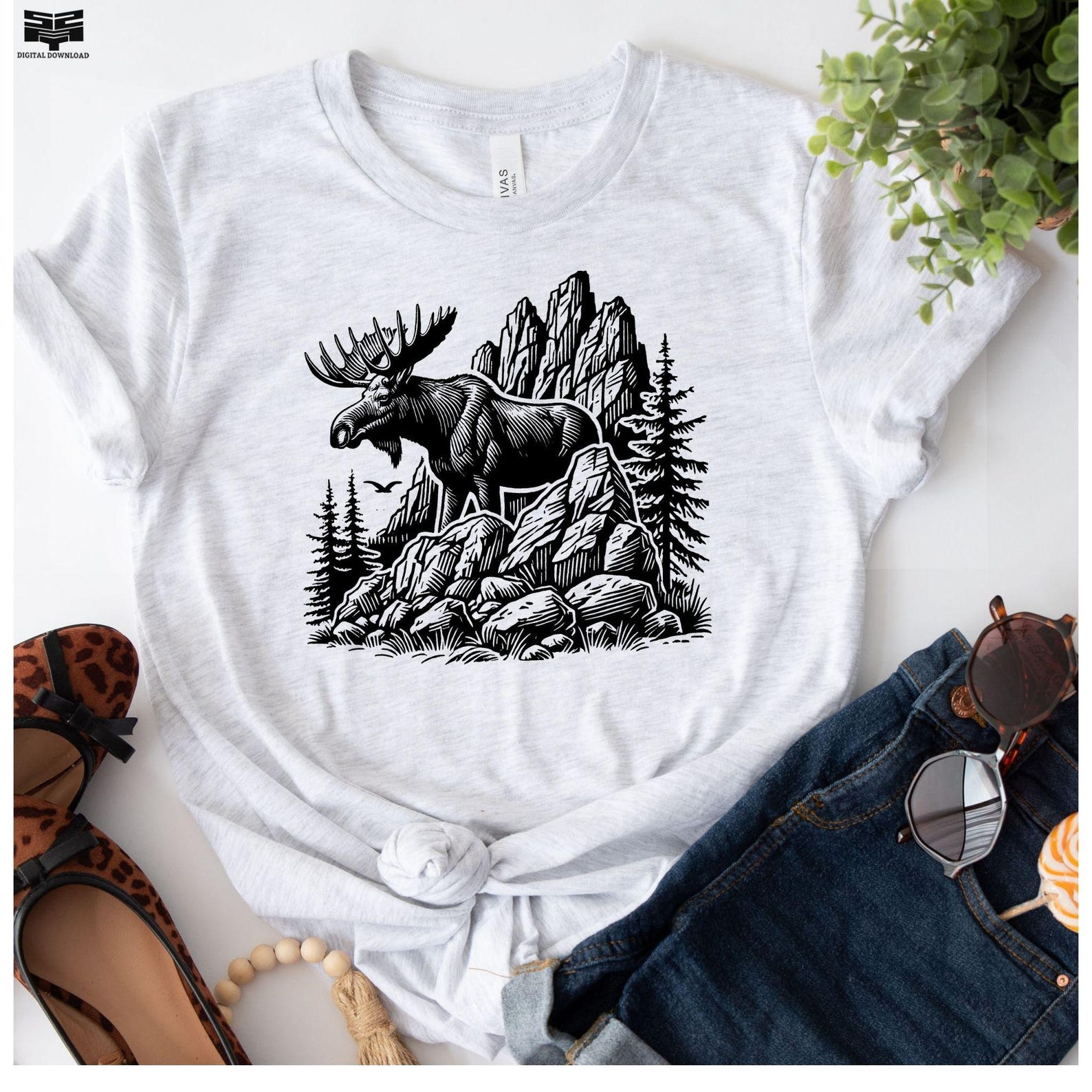 Moose Art SVG and PNG Bundle, Wildlife Forest Scene Cut Files for ...