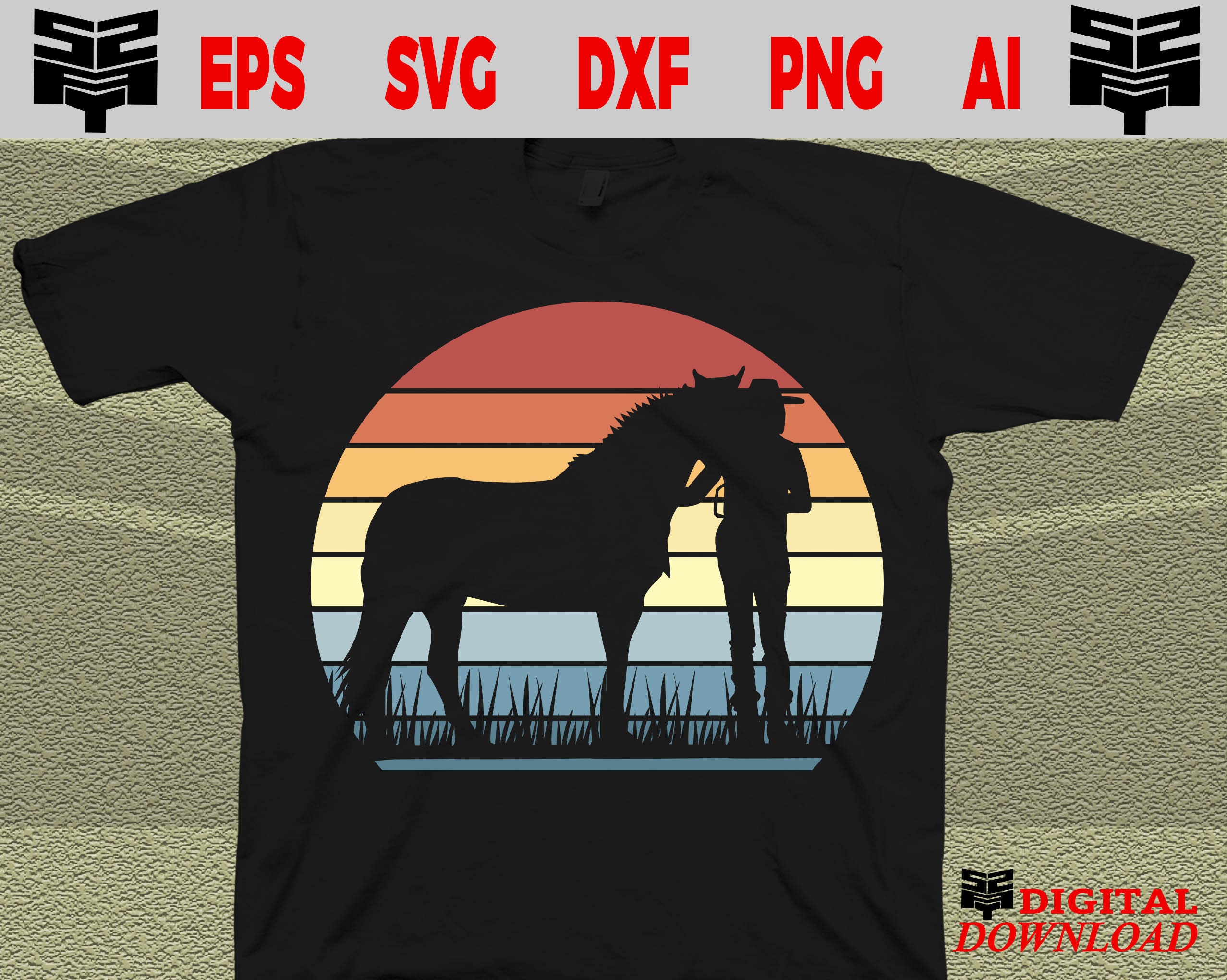Horse Svg Cool Western Halter Retro Sunset Art Svg File | Etsy