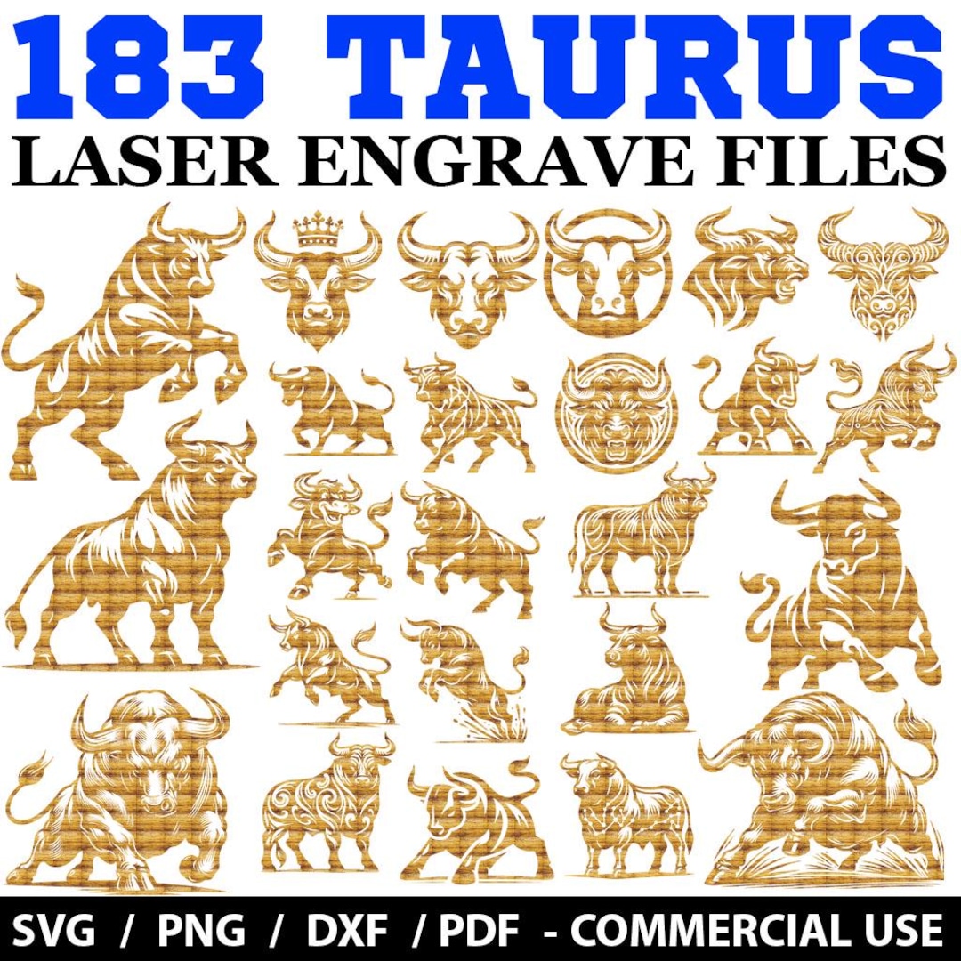 183 Taurus SVG Bundle for Laser Engraving, Bull Zodiac Engrave Designs ...