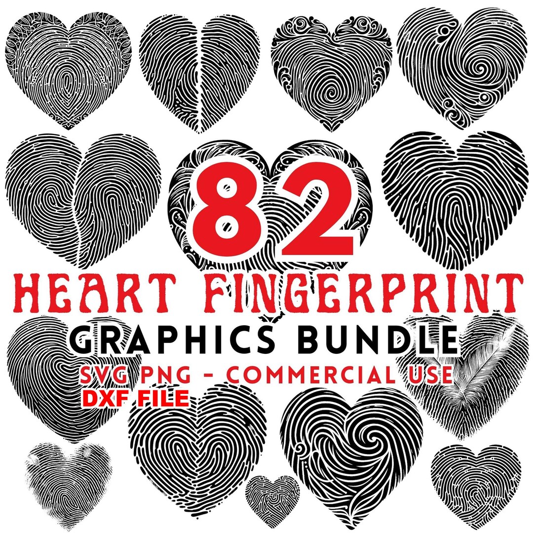 Heart Fingerprint SVG Bundle, Couples Fingerprint PNG DXF, Love Heart ...