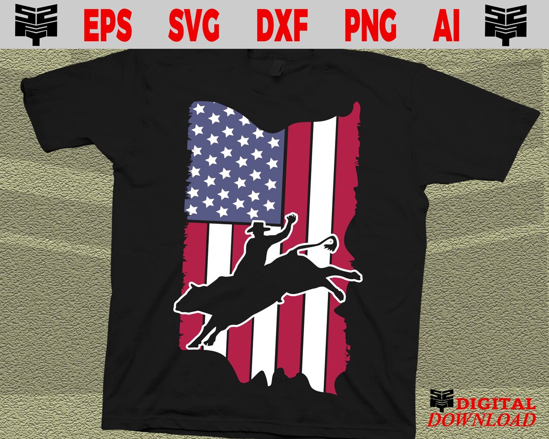 Bull Riding Svg File - Cool Bull Riding Rodeo Cowboy USA Flag Digital ...