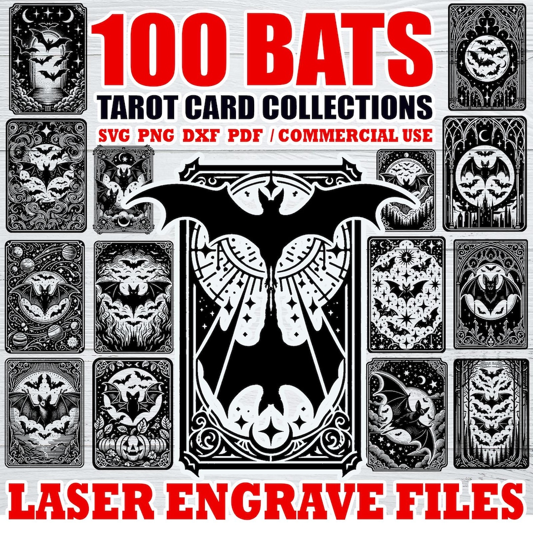 Bat Tarot Card Laser Engraving SVG Bundle | Png, Dxf, Pdf, Instant ...