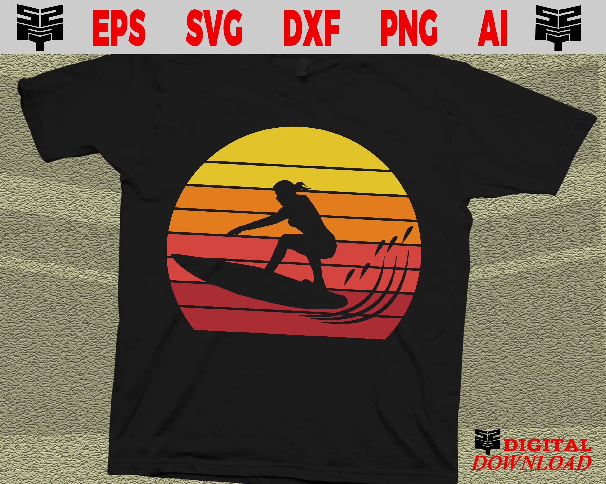 Surfer Svg Cool Surfing Retro Sunset Svg File Surfing Svg | Etsy