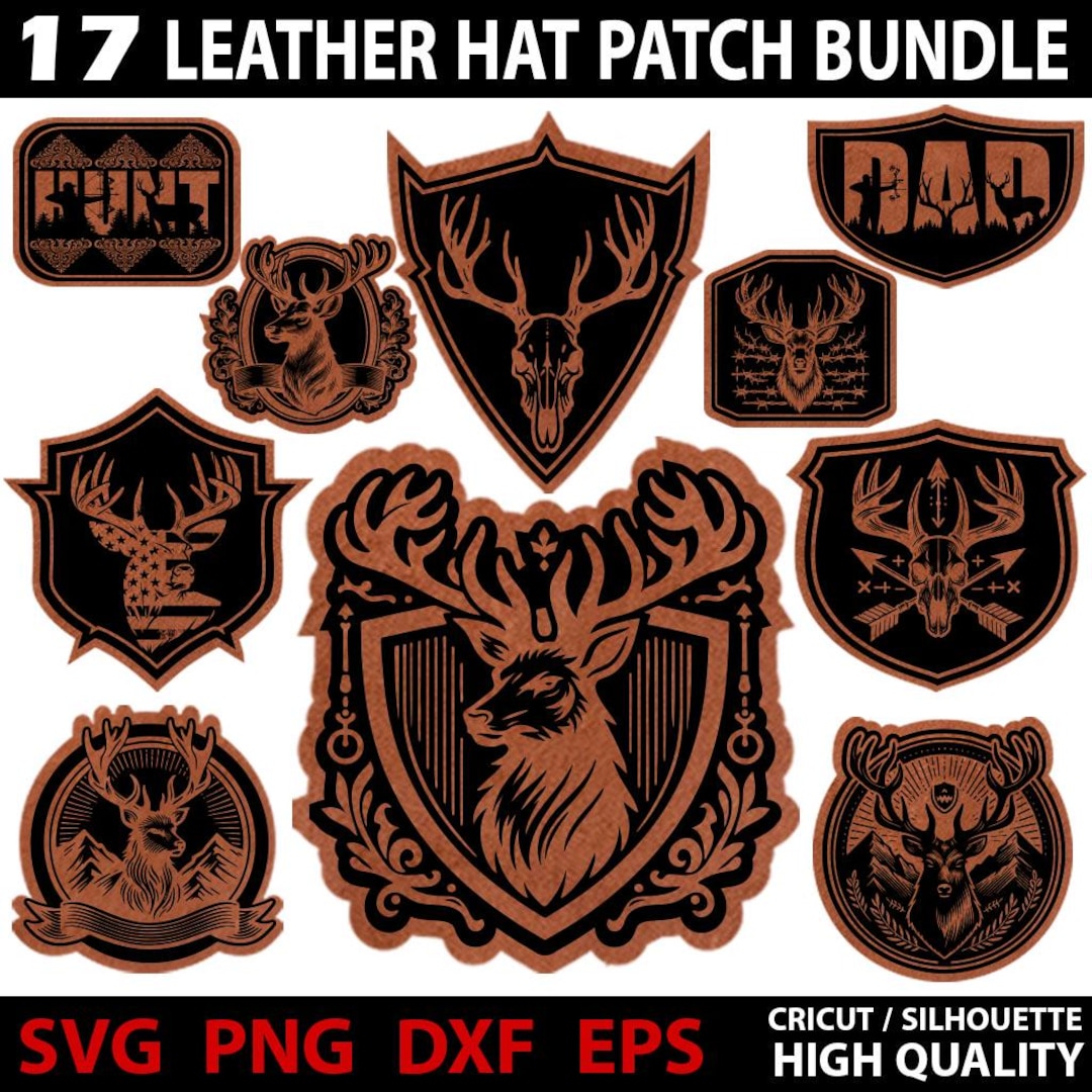 Hunting Hat Patch Bundle SVG | Leather Patch Templates for Hats, Caps ...