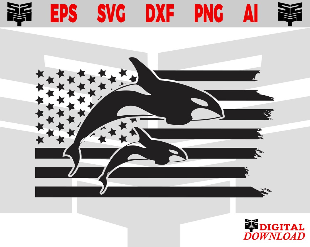 Orca Svg Cut Files, Orca Family Vintage US Flag Svg Art, Orca Svg ...