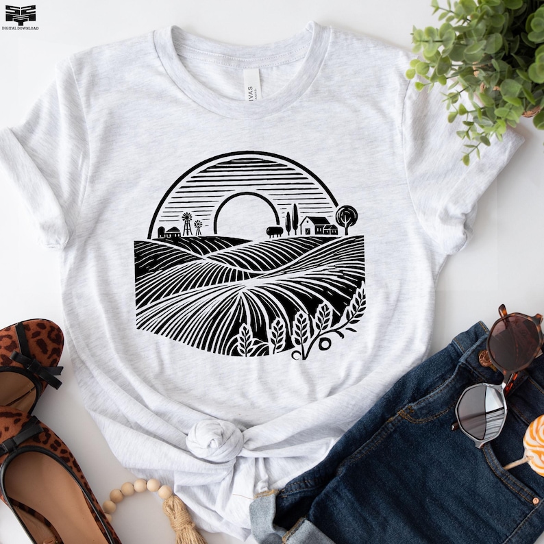 136 Farm Landscape Scene SVG and PNG Bundle | Countryside Fields, Barn ...