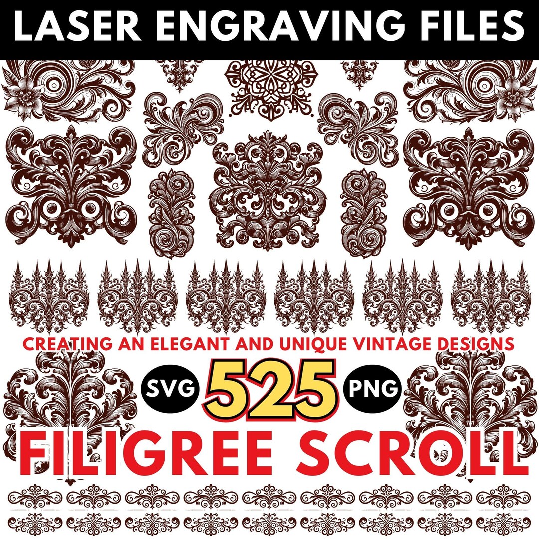525 FILIGREE SCROLL BUNDLE Svg Png Dxf Laser Engraving Files ...