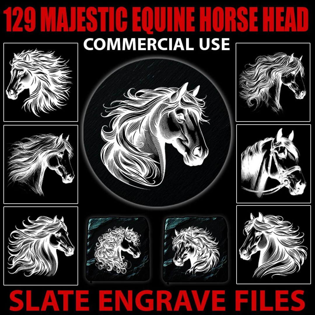 Slate Engraving Majestic Horse Head Bundle | Equine Slate Engrave Files ...