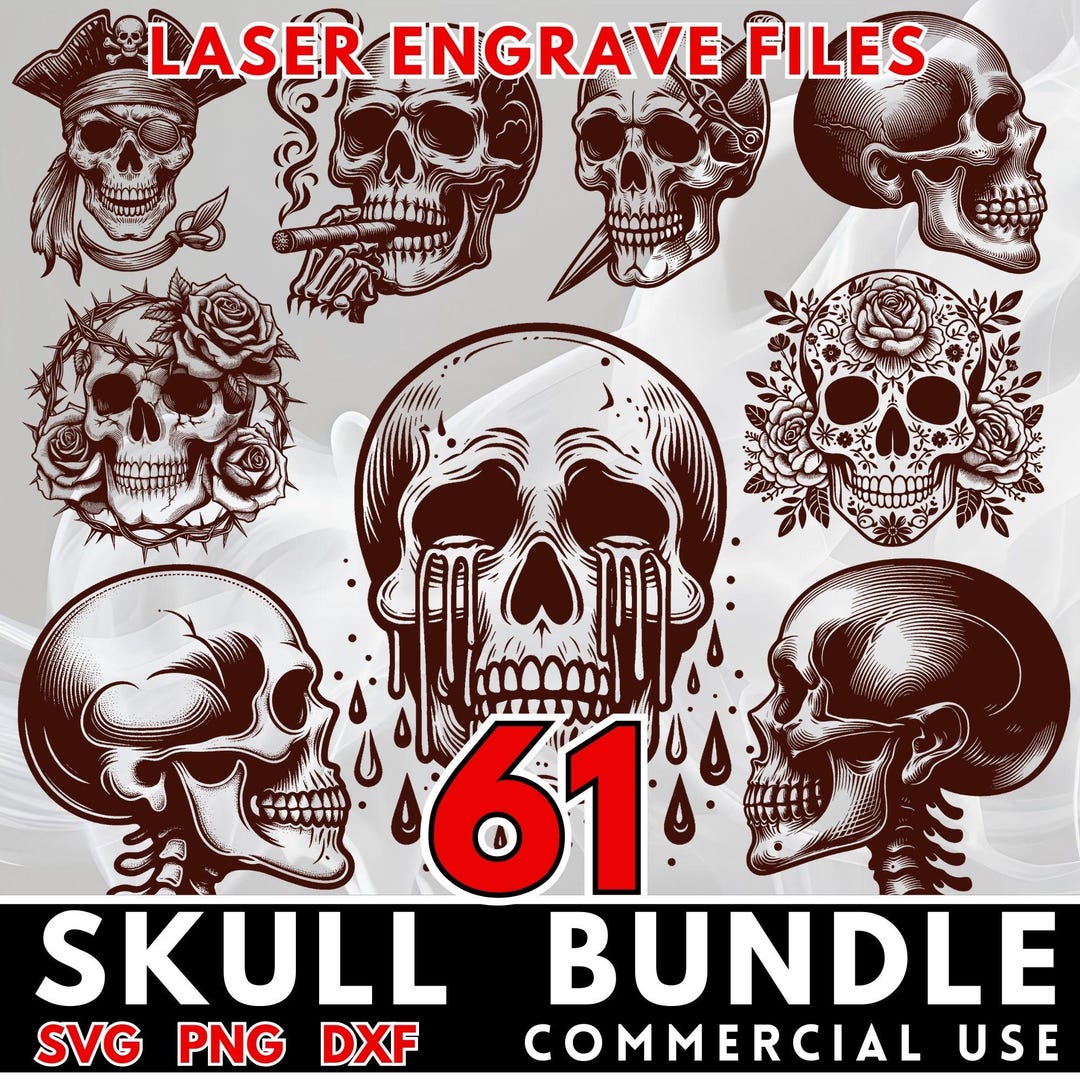 Skull Engrave SVG Bundle | Procreate Skull Stamps | Skeleton PNG ...