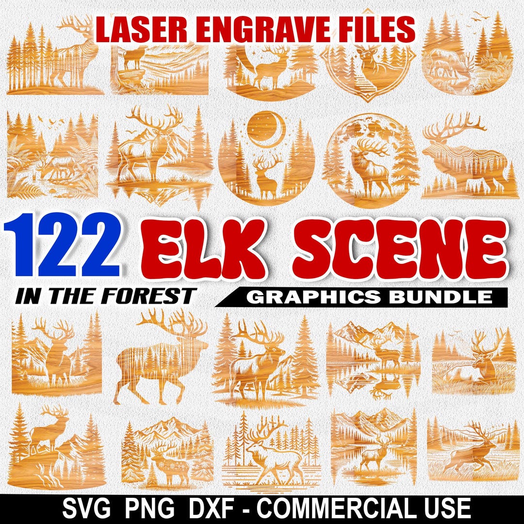 Elk Forest Scene Engraving Bundle – Laser Cut Files (SVG, PNG, DXF) - Etsy