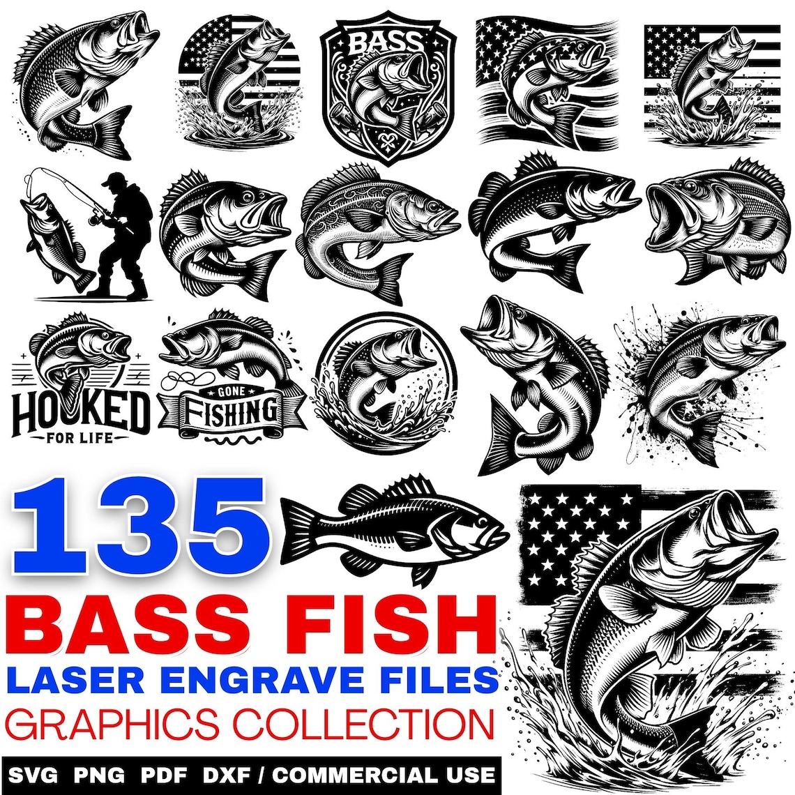 Bass Fish Laser Engraving SVG Bundle | Fishing Laser Cut Files, Bass ...