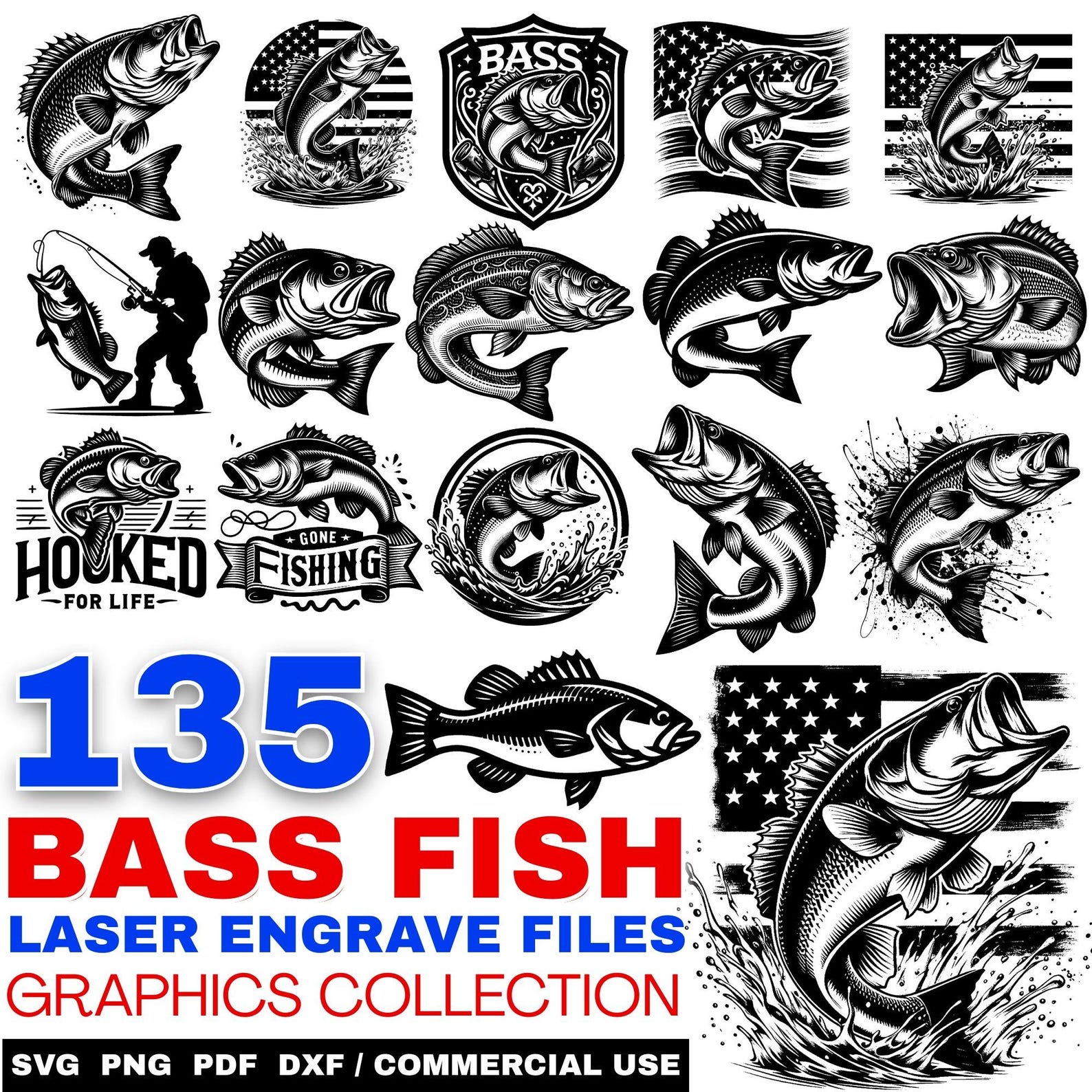 Bass Fish Laser Engraving SVG Bundle | Fishing Laser Cut Files, Bass ...