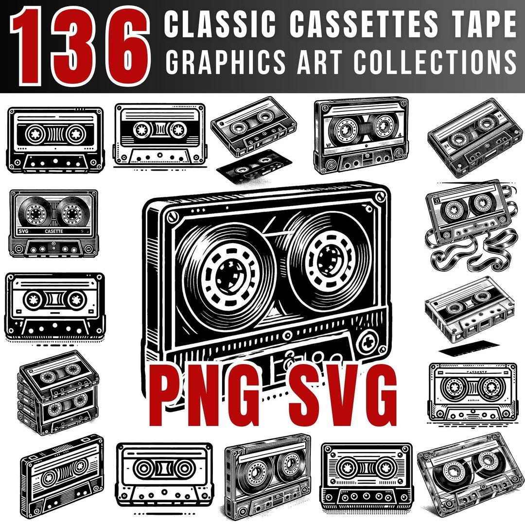 Classic Cassette Tape SVG and PNG Bundle | Retro Music | Vintage Tape ...