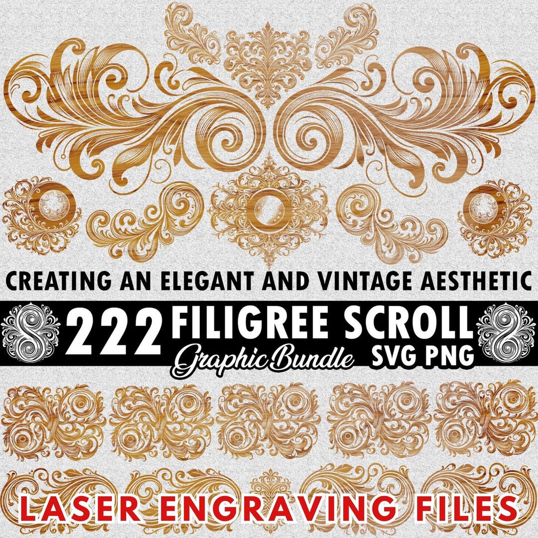Laser Engraving Elegant Filigree Scroll SVG and PNG Bundle Cut Files ...