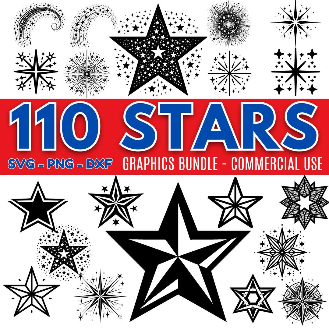 110 Stars SVG Bundle, Cricut Star Cut Files, Star Svg for Cricut ...