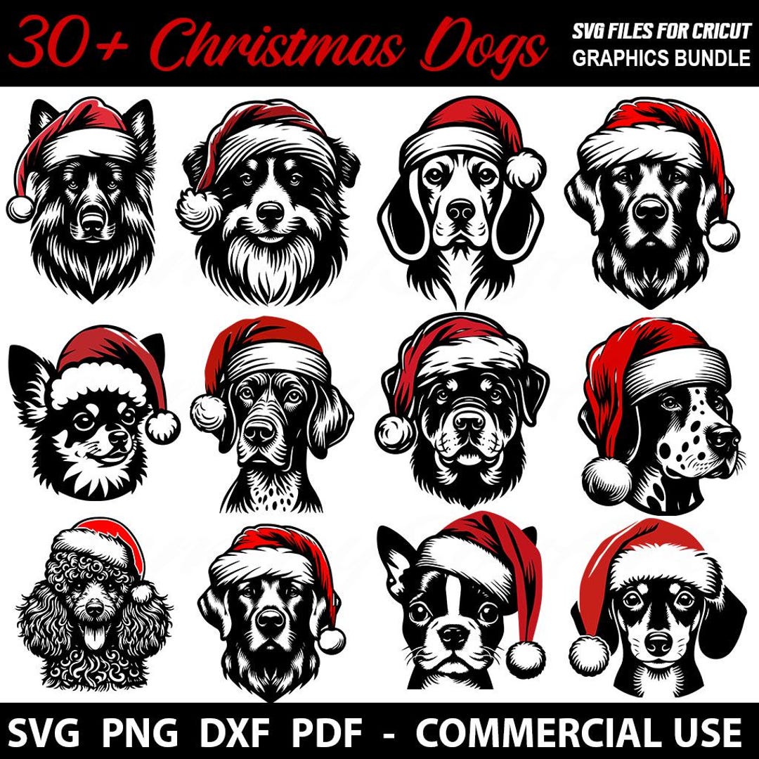 Christmas Dog SVG Bundle – Dogs Head With Santa Hats, Cricut Cut Files ...