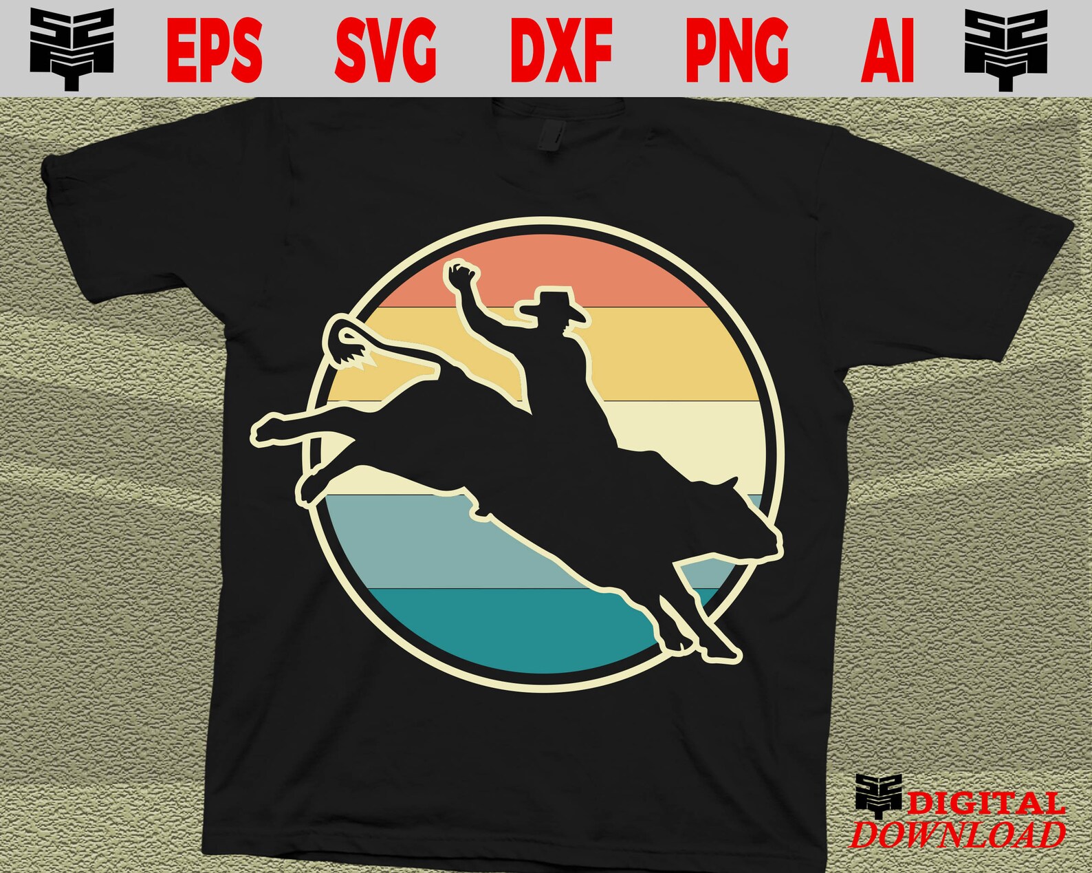 Bull Riding Svg File Cool Bull Riding Retro Vintage Style - Etsy