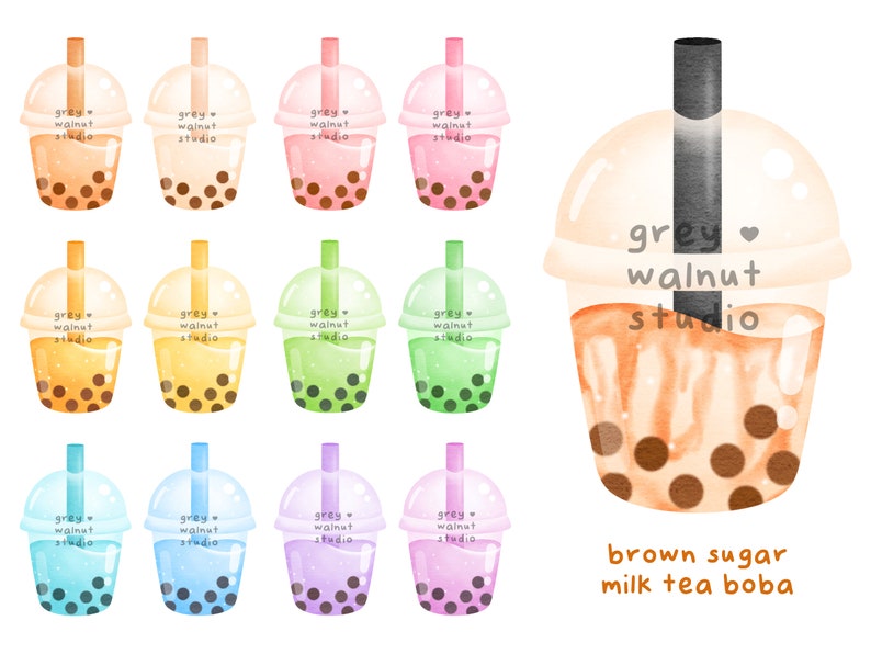 Bubble Tea Clipart, Kawaii Boba, Milk Tea, Smoothie, Milkshake, Cups ...