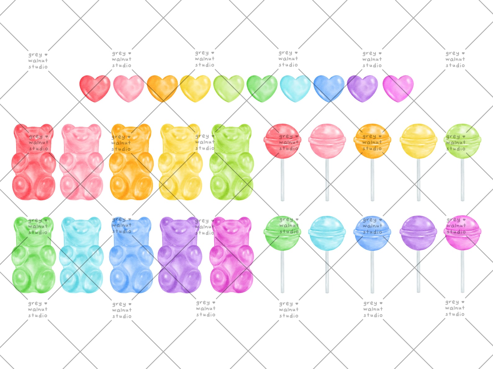 Candy Clipart, Gummy Candy Clipart, Watercolor Candies, Lollipop ...