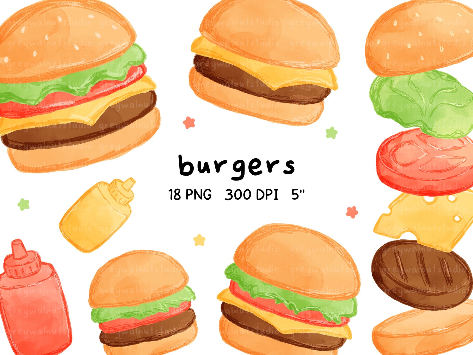 Burgers Clipart, Cheeseburger, Hamburger, Illustration, Graphics, Build ...