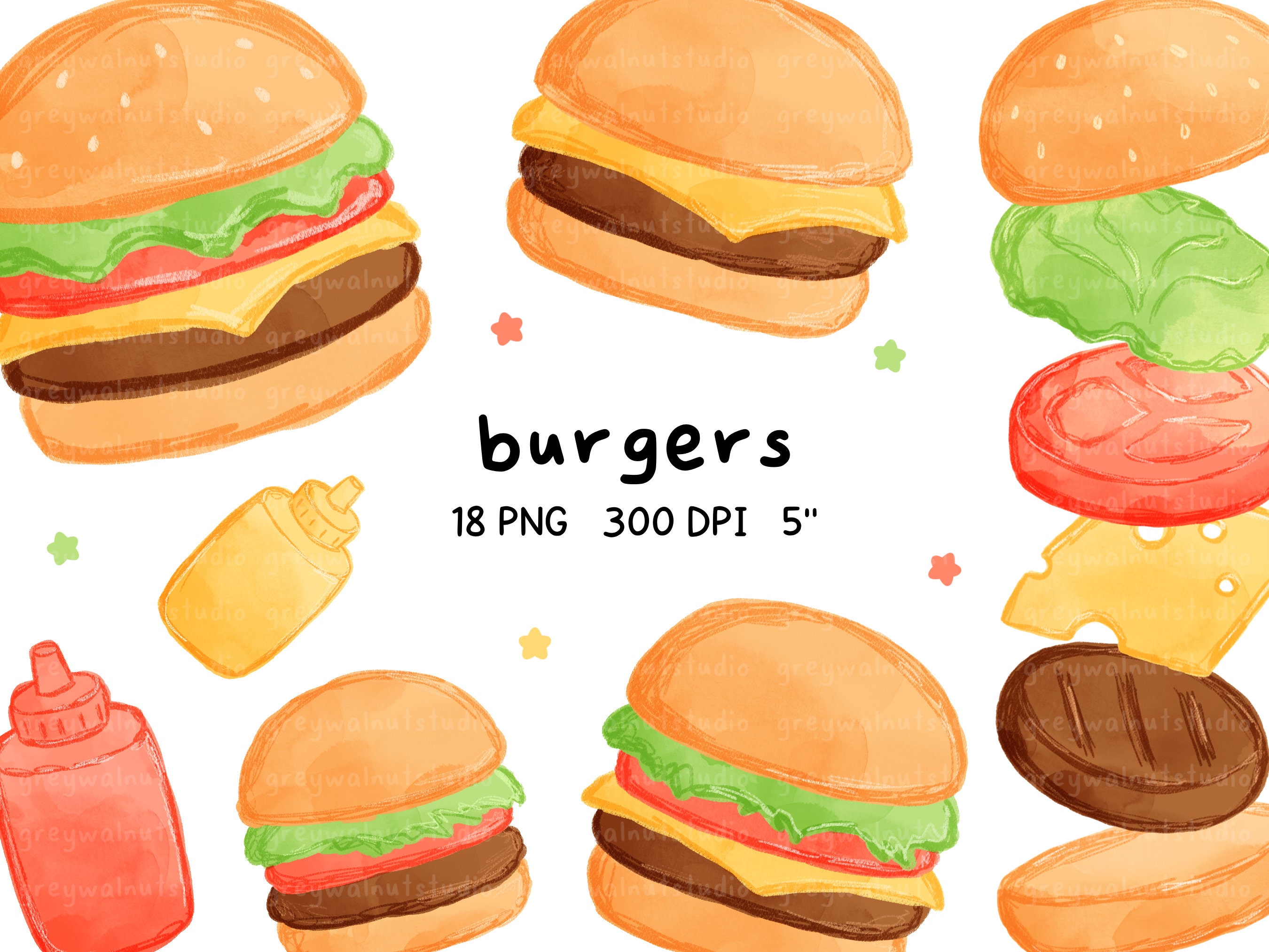 Burgers Clipart, Cheeseburger, Hamburger, Illustration, Graphics, Build ...