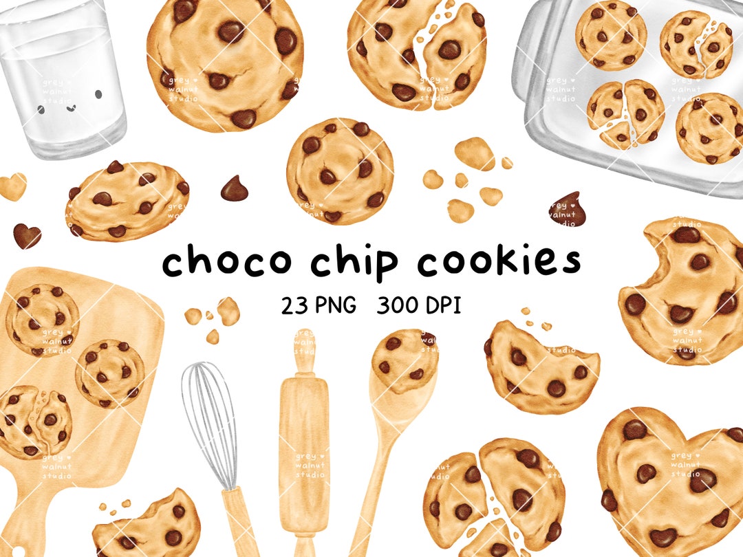 Chocolate Chip Cookies Clipart, Watercolor Cookies Clipart, Baking ...