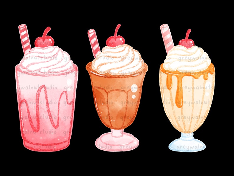 Milkshakes Clipart, Milkshake Watercolor, Strawberry Milkshake ...