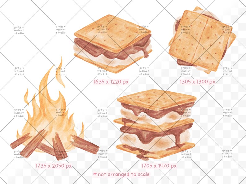 Watercolor Smores Clipart, Campfire, Toasted Marshmallow, Chocolate ...
