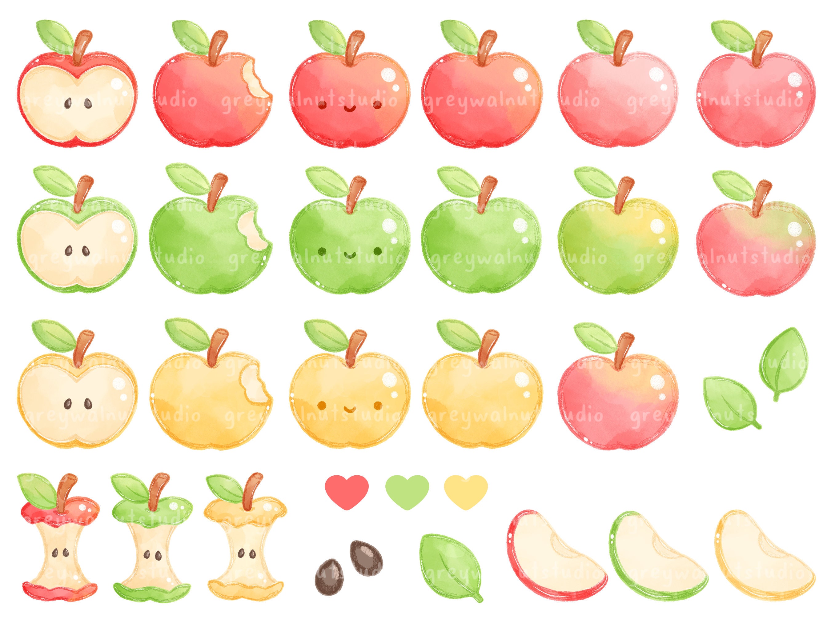Apples Clipart, Apple, Watercolor Apples, Red Apple, Green Apple ...