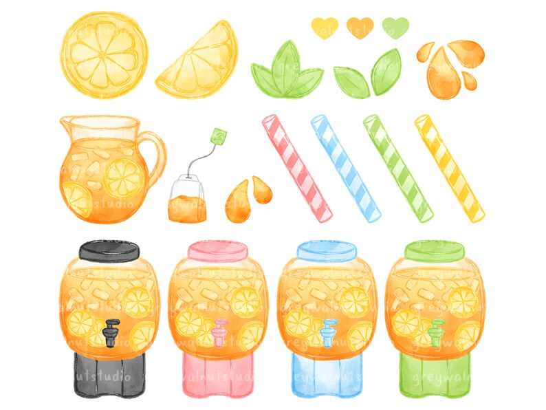 Iced Tea Clipart, Lemon, Ice Tea, Watercolor, Lemonade, Pitcher ...