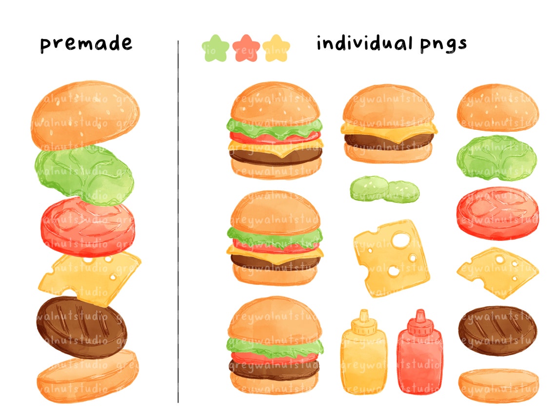 Burgers Clipart, Cheeseburger, Hamburger, Illustration, Graphics, Build ...