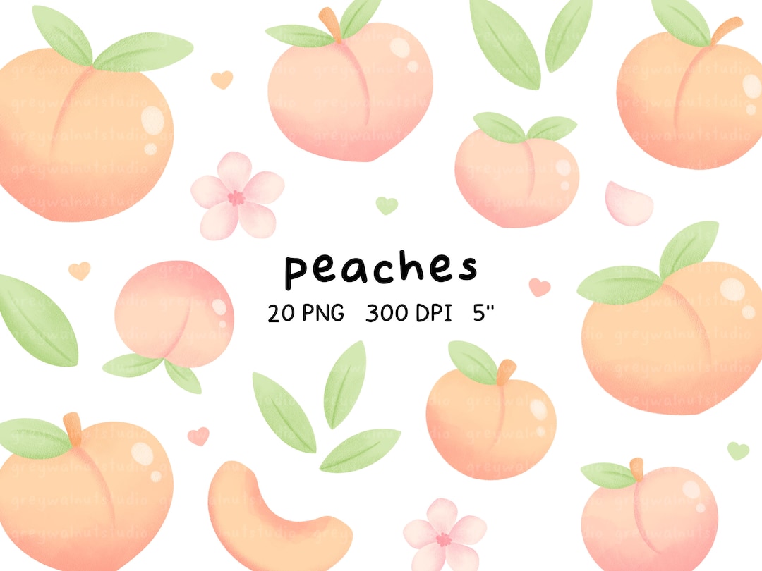 Peaches Clipart, Kawaii Peach, Watercolor, Spring Clipart ...