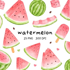Watermelon Clipart, Watercolor Watermelon, Kawaii Watermelon Slice ...