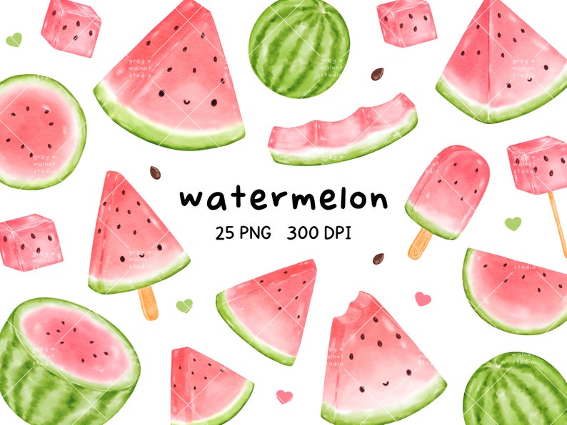 Watermelon Clipart, Watercolor Watermelon, Kawaii Watermelon Slice ...