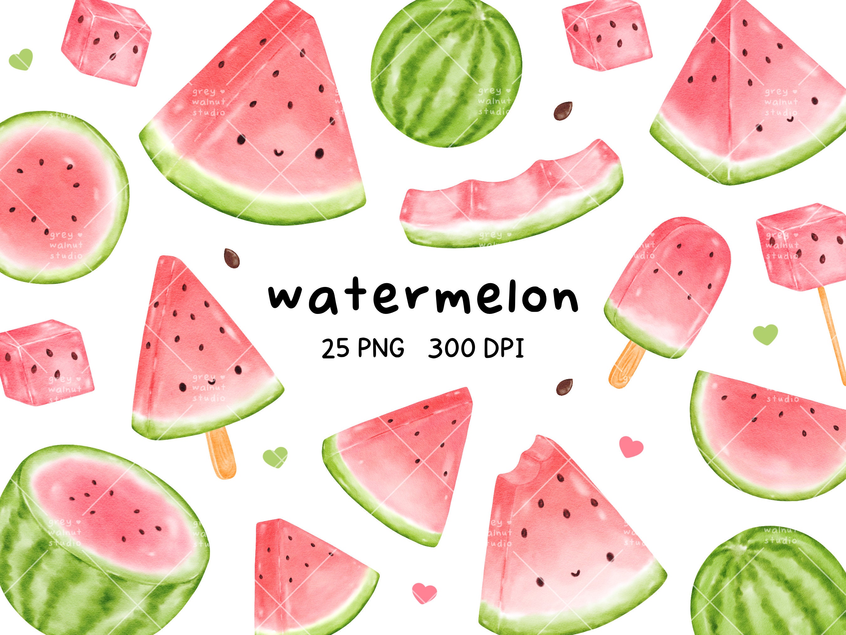 Watermelon Clipart, Watercolor Watermelon, Kawaii Watermelon Slice ...