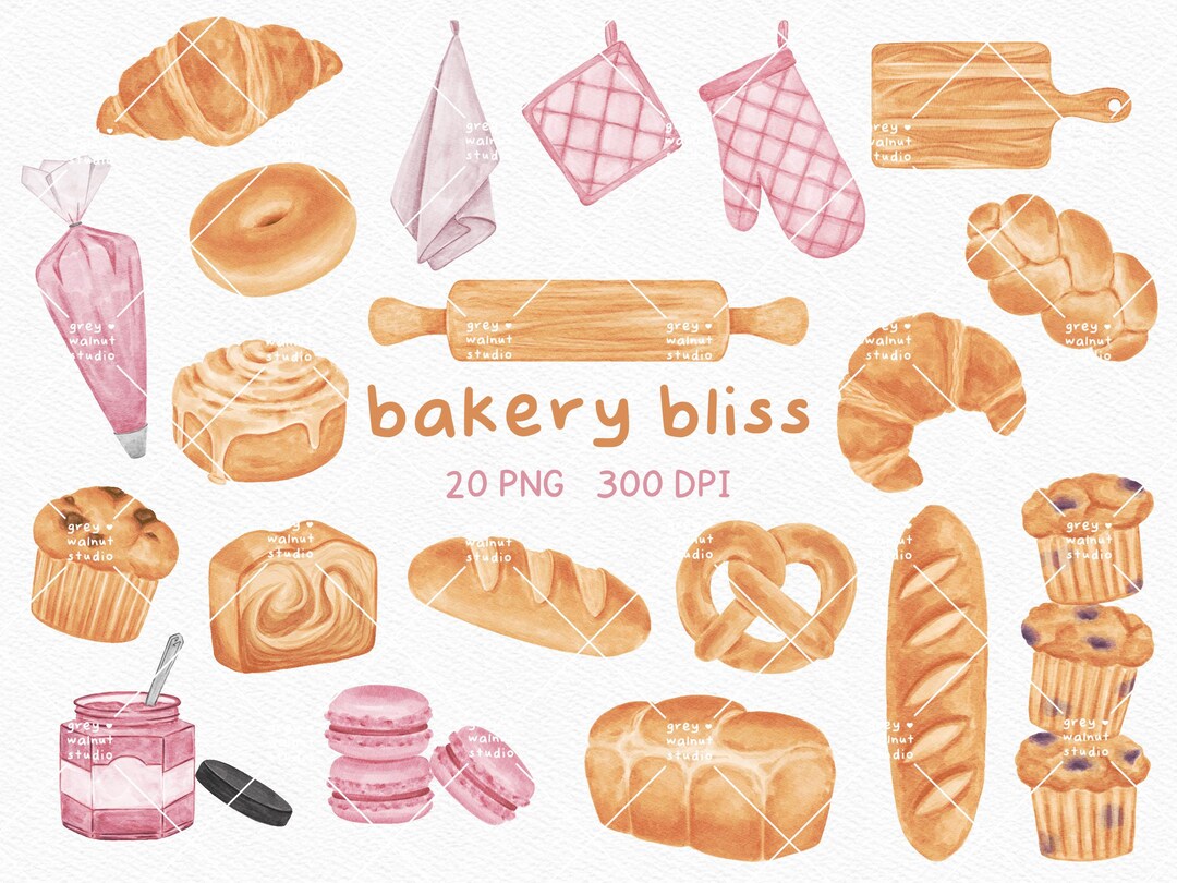 Bakery Clipart, Bread, Baguette, Croissant, Cinnamon Roll, Kitchen ...