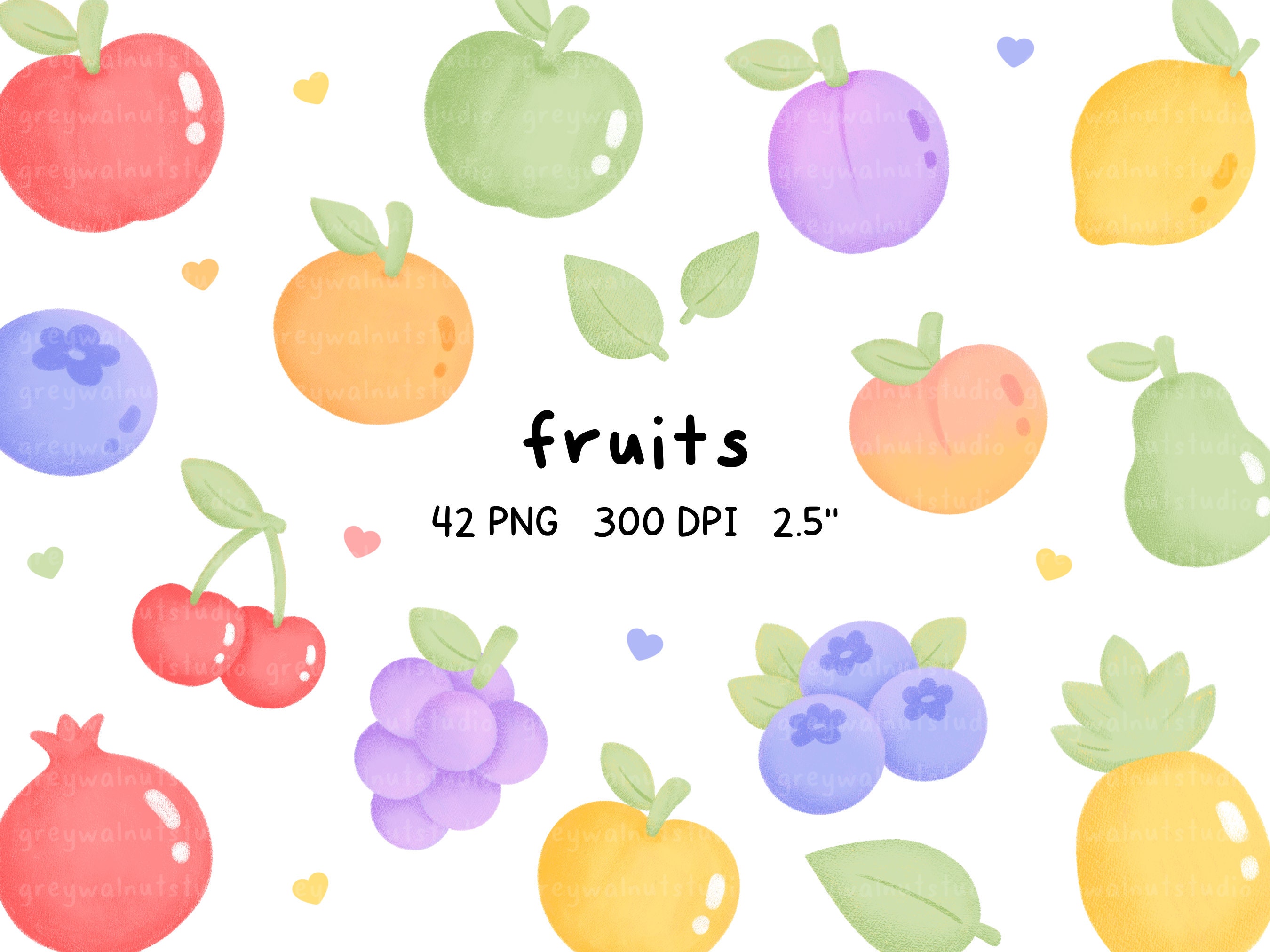 Fruits Clipart, Fruits Illustration, Seamless Pattern, Rainbow Graphics ...